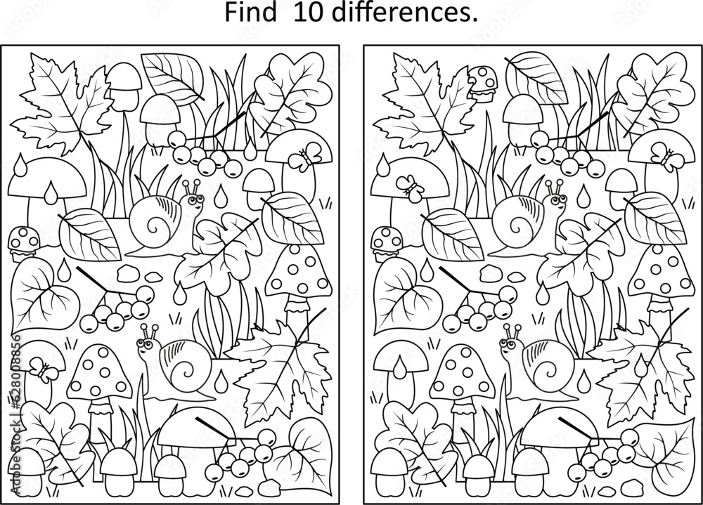 Autumn wonders. Difference game and coloring page activity with season ...