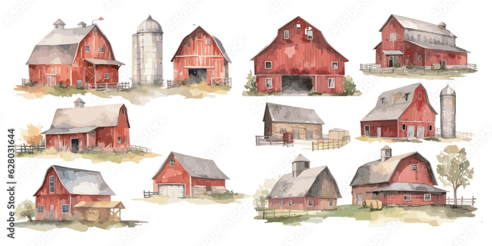 Watercolor Red Farm Barn clipart for graphic resources Stock Vector ...