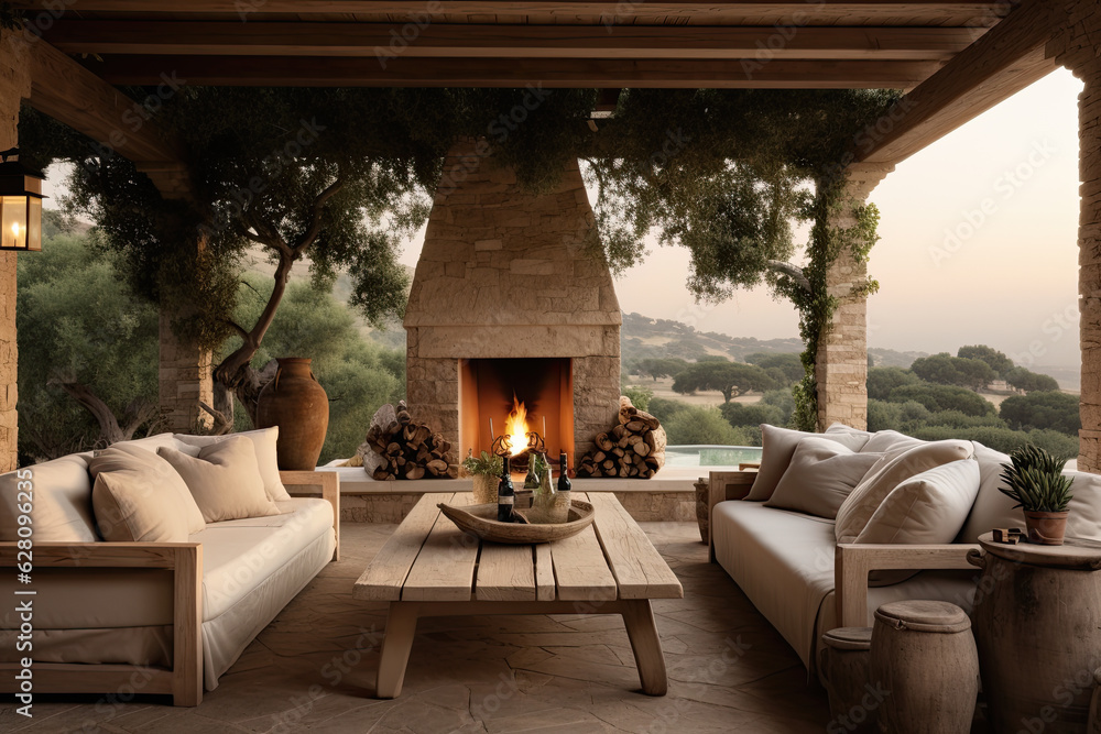 jardin de una villa mediterranea lujoso y moderno en tonos madera ...