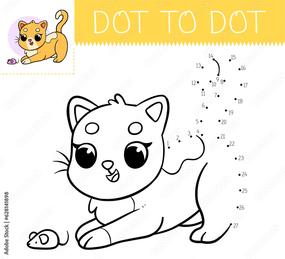 Dot to dot game coloring book with cat for kids. Coloring page with ...