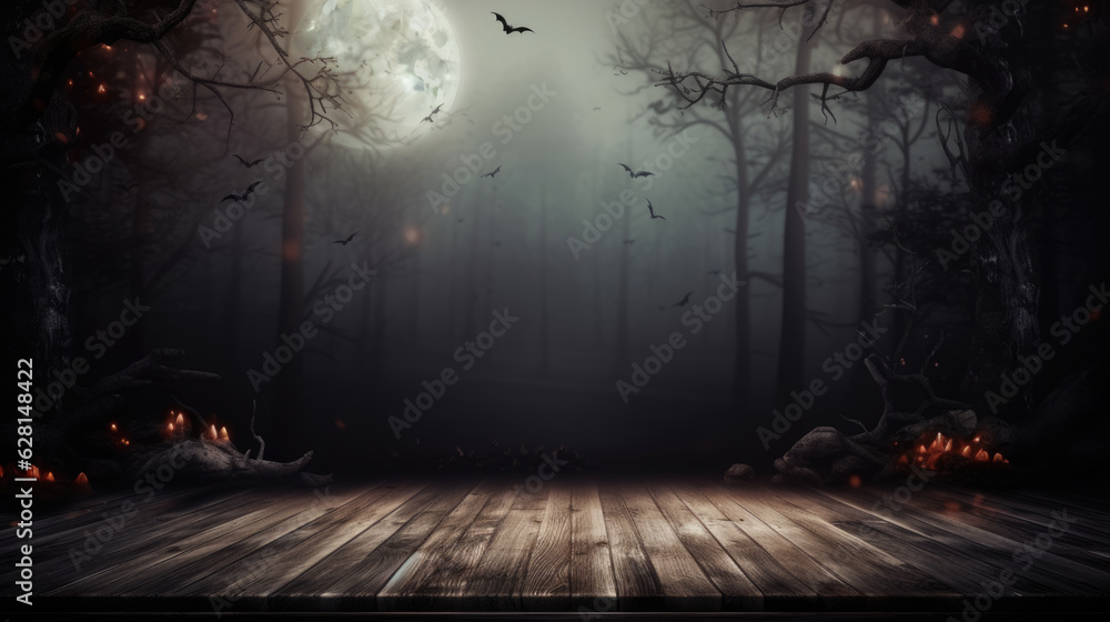 Spooky halloween background with empty wooden planks, dark horror ...
