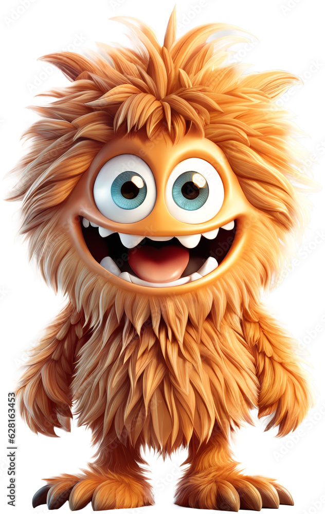 Ilustración de Stock Funny shaggy furry cheerful monster with big eyes ...