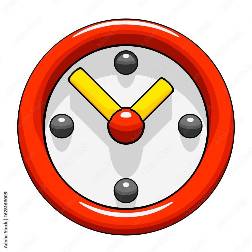 Simple analog clock icon in comic cartoon style, front view. Vector ...