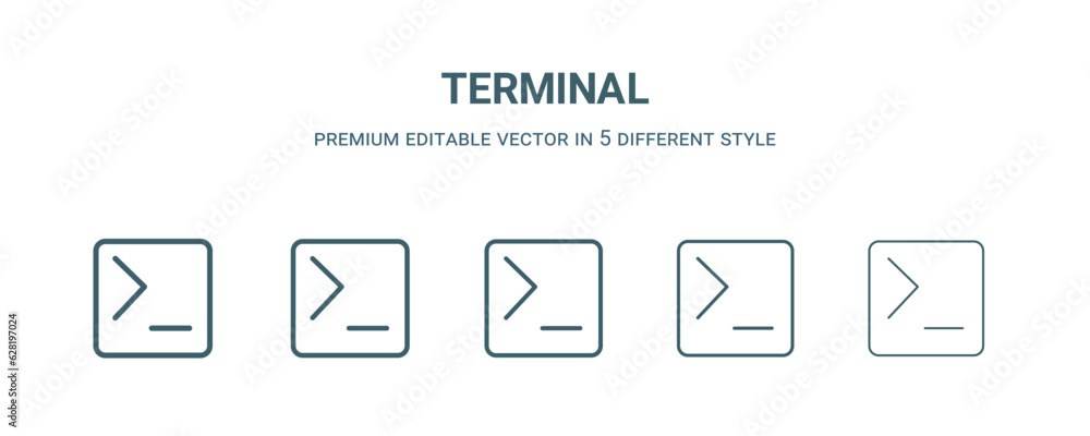 terminal icon in 5 different style. Thin, light, regular, bold, black ...
