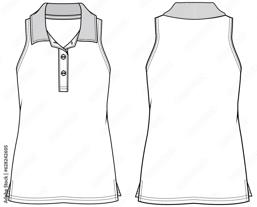 Women's sleeveless polo collar Tank top vest flat sketch fashion ...