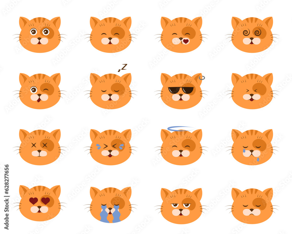 Cute Kitty Emoticon. Set of cat emoticon vector. Emoji vector. Smile ...