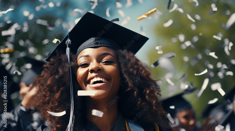 Happy African American girl graduating student celebrating Graduation ...