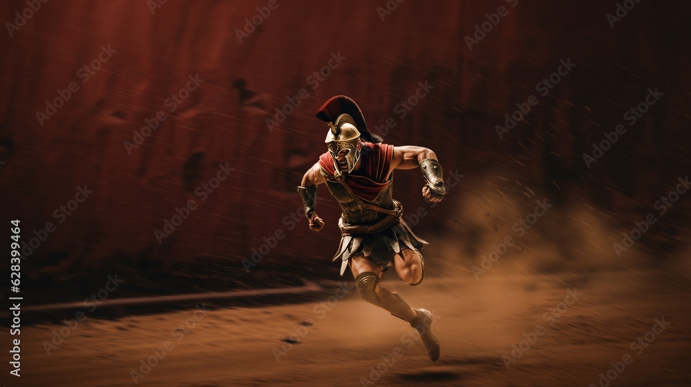 Generative AI, Realistic illustration of a fierce gladiator attacking ...