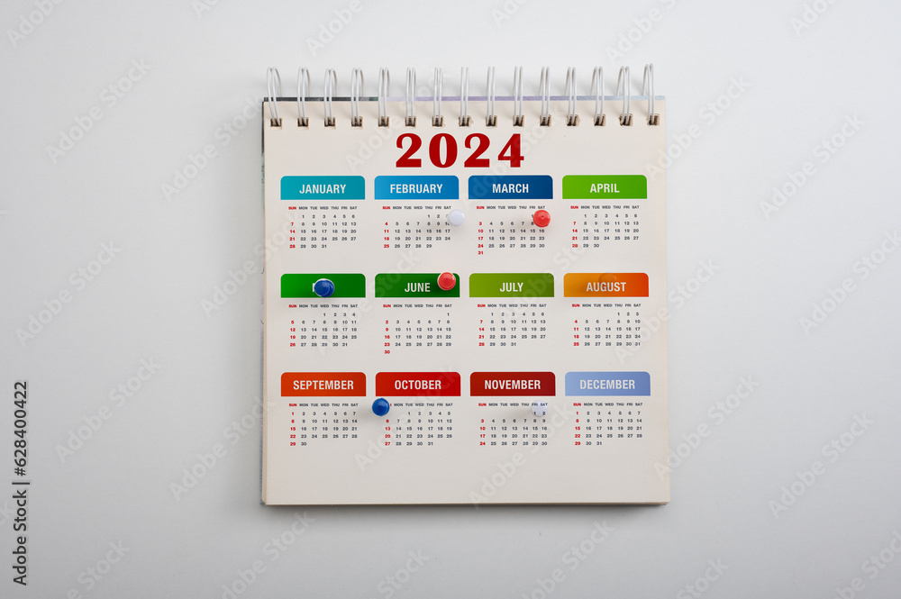 Calendar 2024 planning. colorful pin marks important dates. 2024 ...