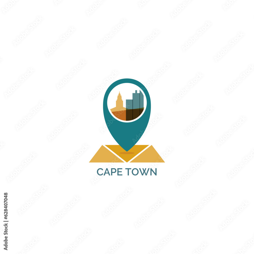 South Africa Cape Town map pin point geolocation modern skyline shape ...