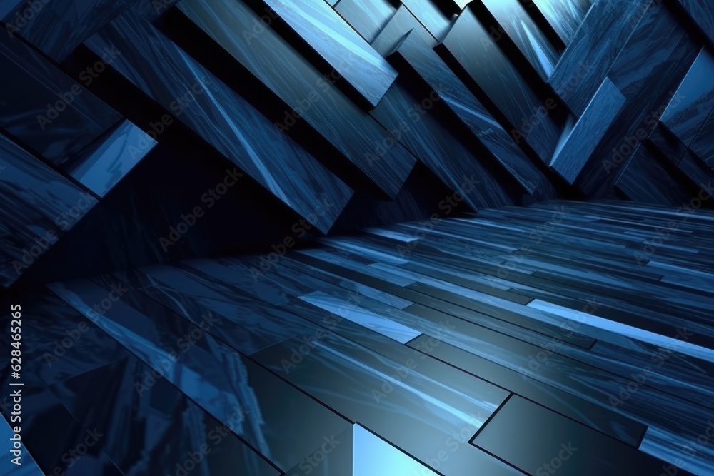 Contemporary Tetris Design: Blue and Black Abstract Wallpaper featuring ...