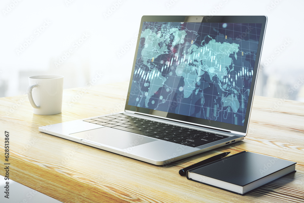 Modern computer monitor with abstract creative financial chart with ...