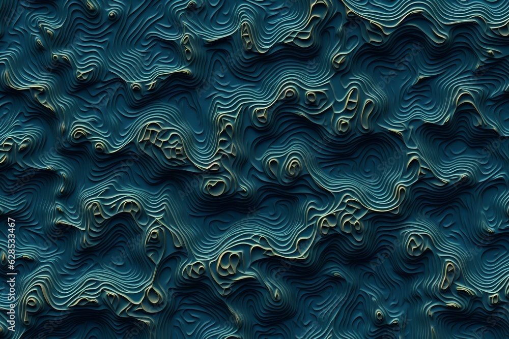 Topography map of many winding rivers like ribbons thrown across the ...