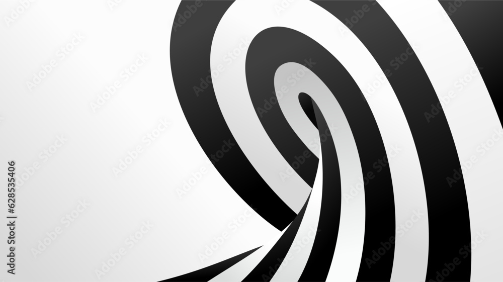 Abstract black and white striped 3d wave. Vector optical illusion ...