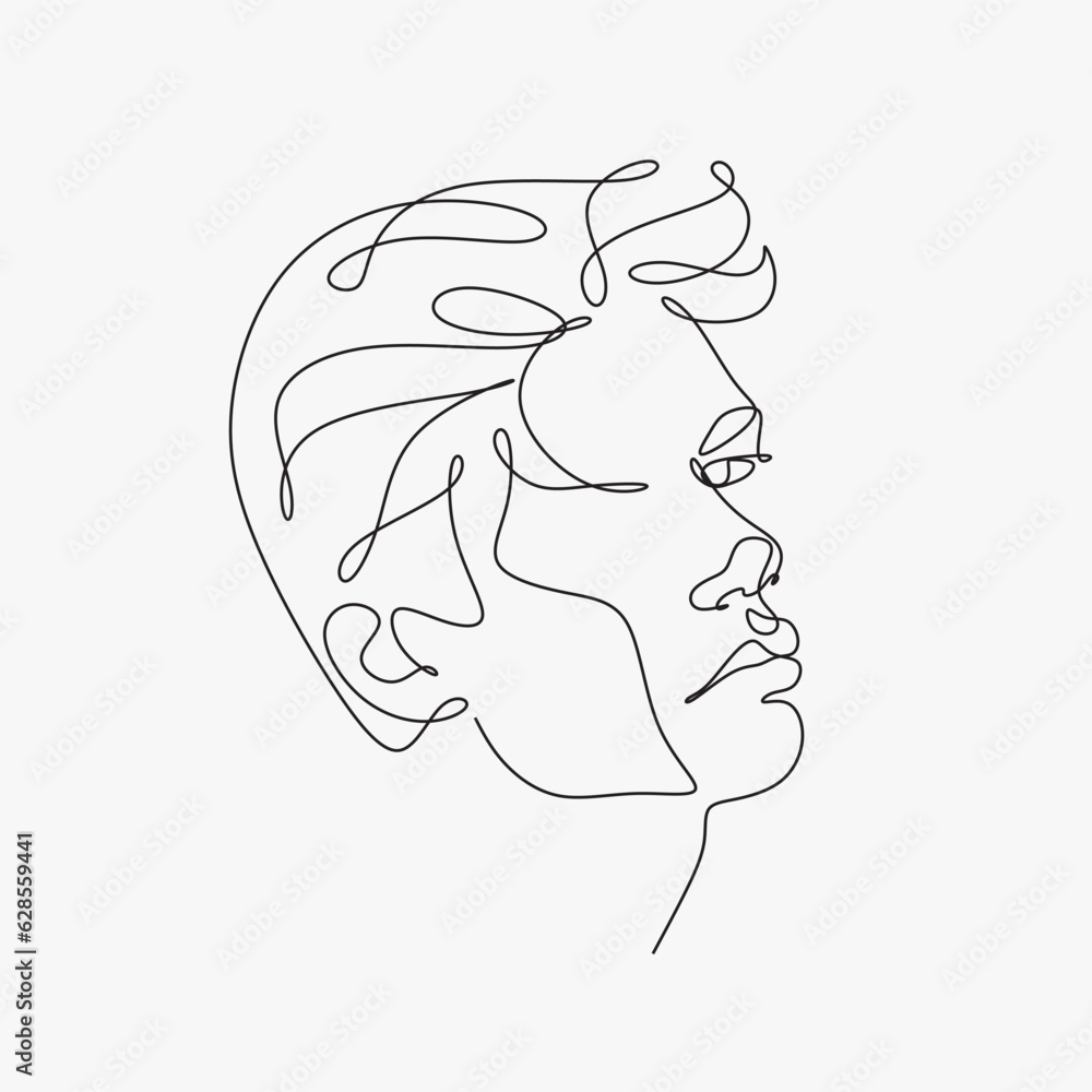 Men line art vector. Continuous one line drawing of man portrait ...