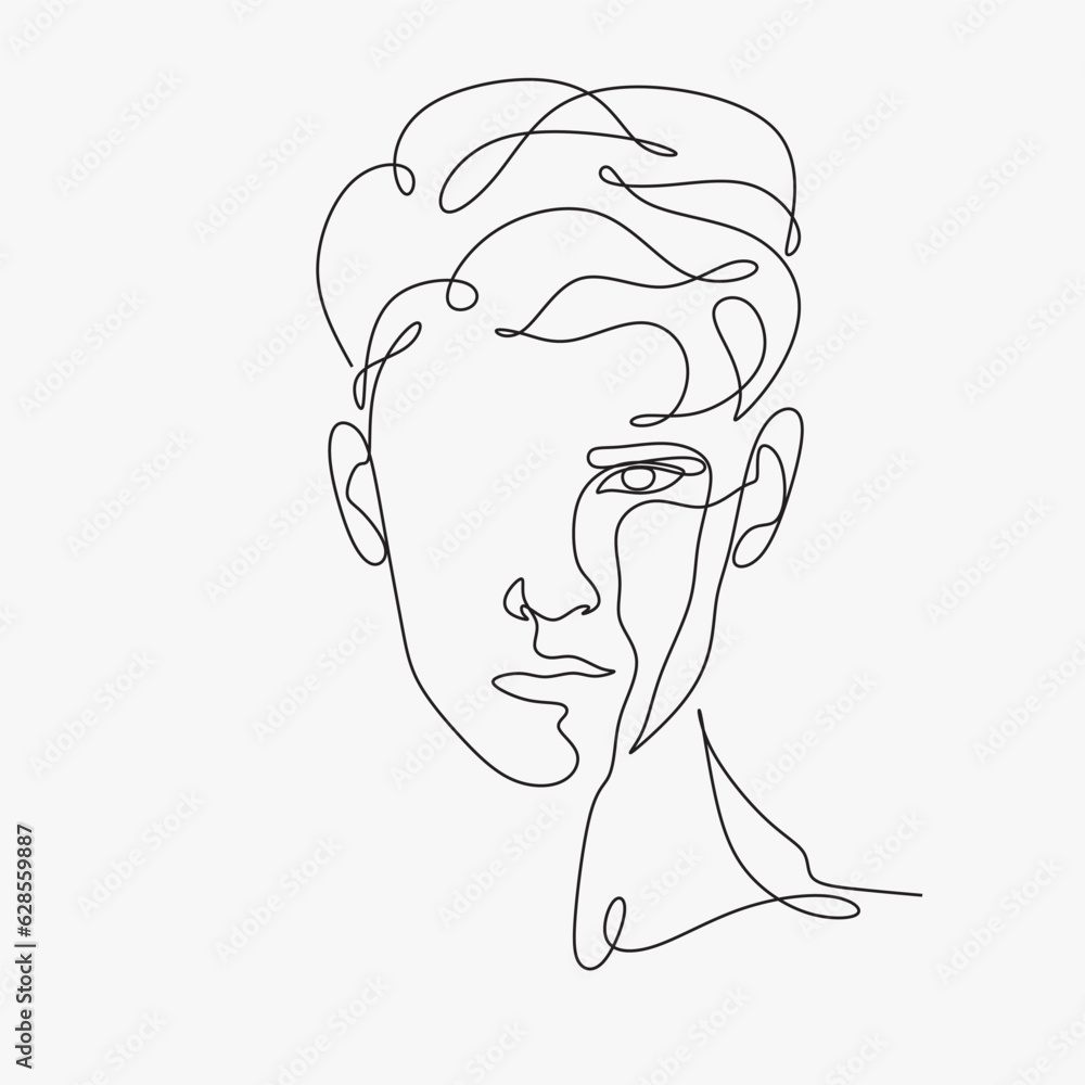 Face line art style minimal man poster illustration. Continuous line ...