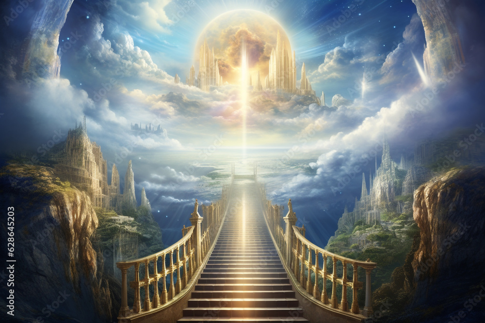 Culture and religion concept. Surreal illustration of path to heaven ...
