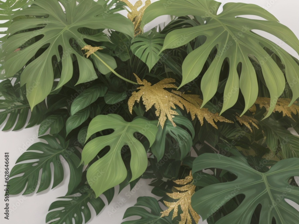 Image presenting a floral arrangement of tropical green leaves from ...