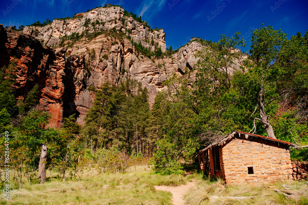 Old rock structure below cliffs at Red Rock State Park near Sedona ...