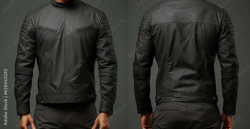 Blank leather jacket mock up, front, and back view, isolated on grey ...