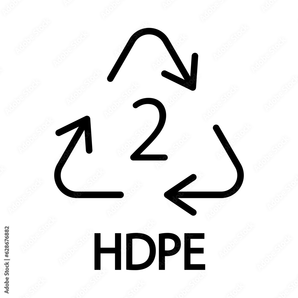 Black single plastic recycle HDPE 2 line icon, simple recycle code flat ...