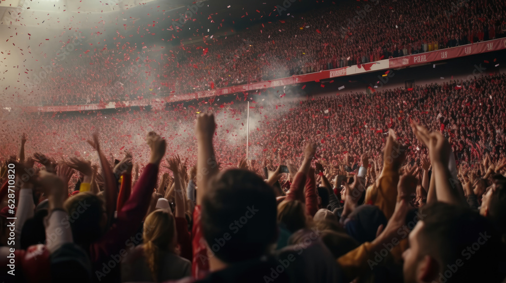 Rear view of cheering football fans in stadium Stock Photo | Adobe Stock