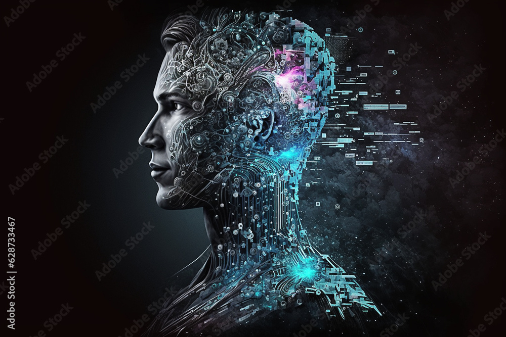 Ai-robot, artificial intelligence, computer machine learning, data mapped computing, thinking ...