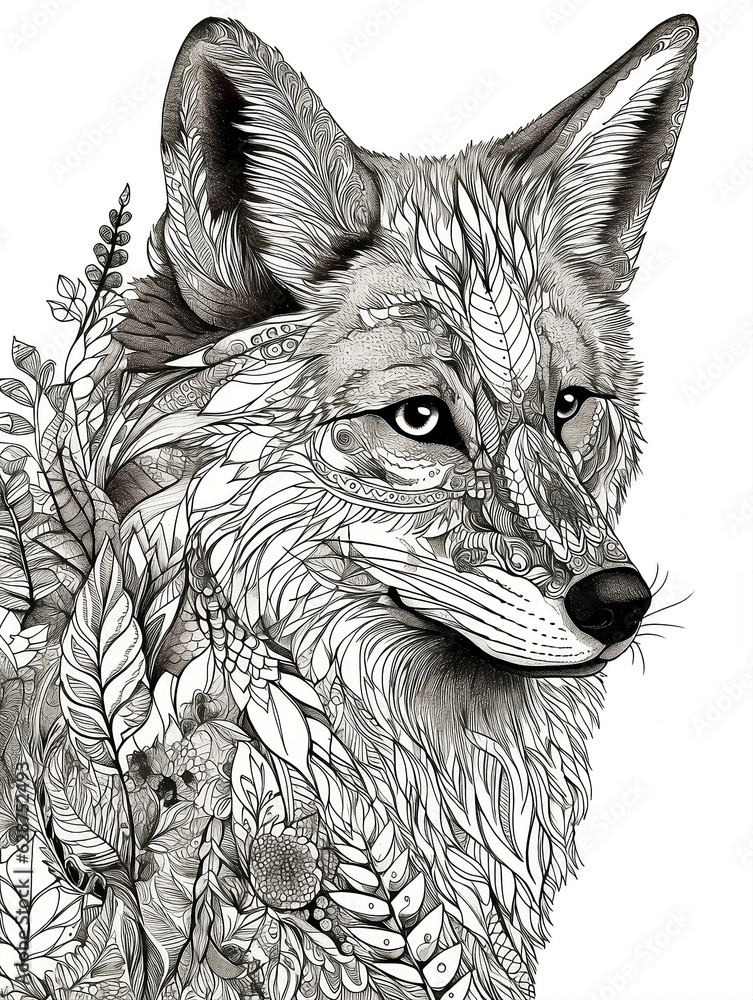Mandala fox head coloring page for adults. Animal coloring page for ...
