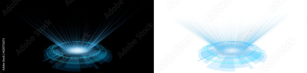 holographic circle hologram blue with spot light shining from middle ...