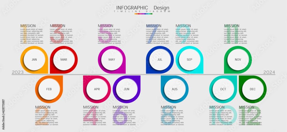 12 month calendar design concept, modern timeline, infographic template ...