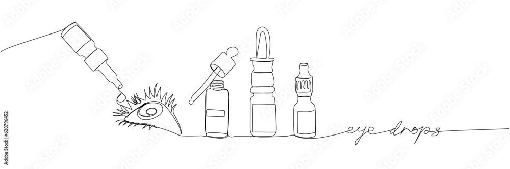 Eye drops set. Drip eye drops, artificial tear one line art. Continuous ...