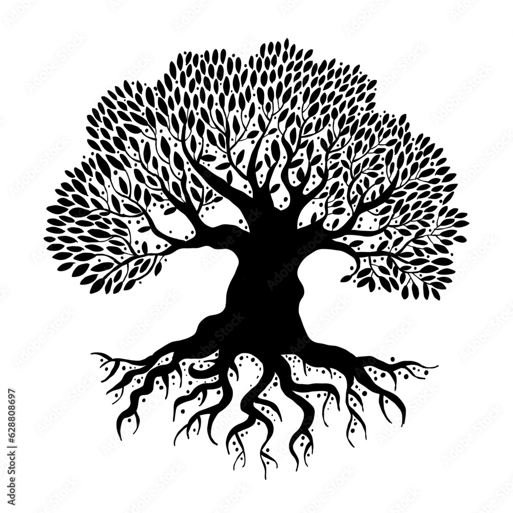 Old big family tree with roots isolated on white. Concept Art for your ...