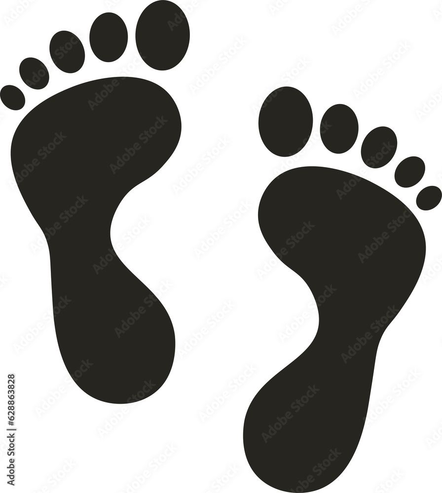 Isolated illustration of black pictogram footprint, foot print, trace ...