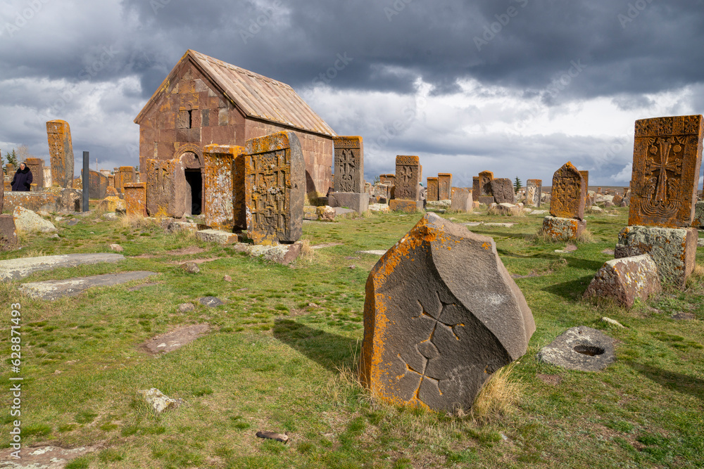 Armenia, ancient Noratus cemetery, he largest surviving cemetery with ...