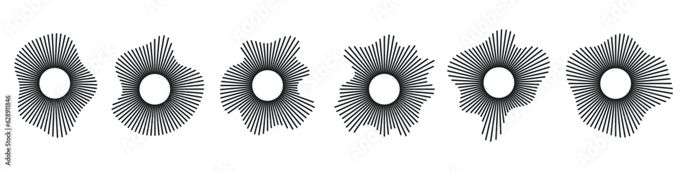 Circles of sound waves, audio music symbols, round voice icons, logos ...