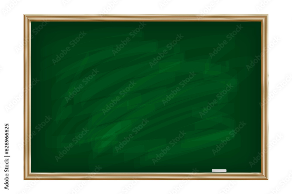 Green school chalkboard with a chalk. Realistic blackboard in a frame ...