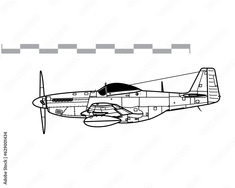 North American P-51D-5 Mustang. Vector drawing of WW2 fighter aicraft ...