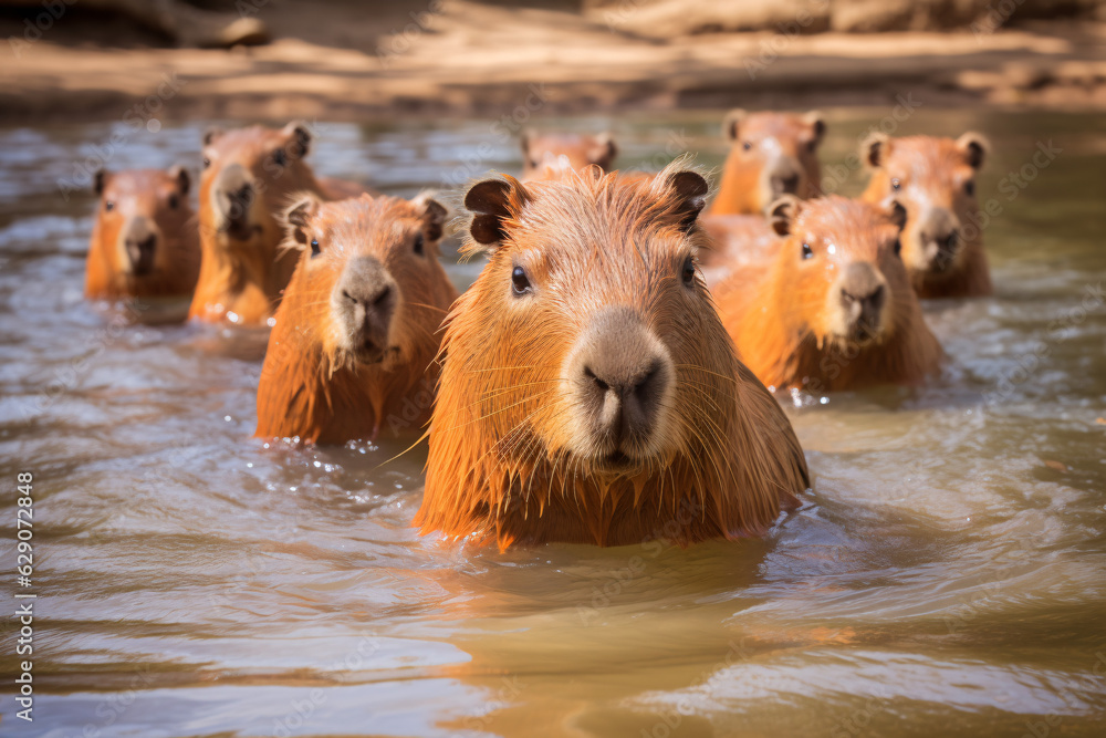 Group of baby Capybaras on a river bank, Exploring Capybara Habitats ...