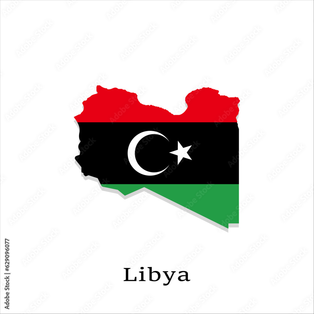 Libya Map and Flag Color Vector Clip Art. Independence Day or National ...