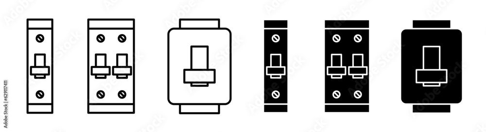 circuit breaker mcb panel box vector icon set in black filled and ...