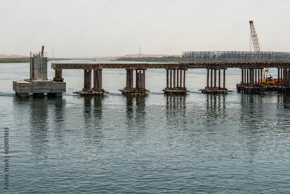 Build of new Nile river Bridge after Luxor in direction Assuan during ...