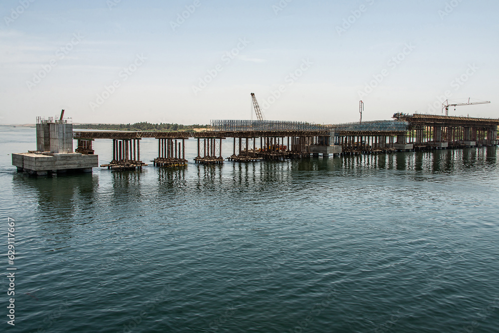 Build of new Nile river Bridge after Luxor in direction Assuan during ...