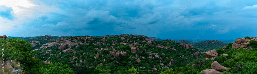 Deccan Plateau Landscape Panorama The rocks around Hyderabad are grey ...