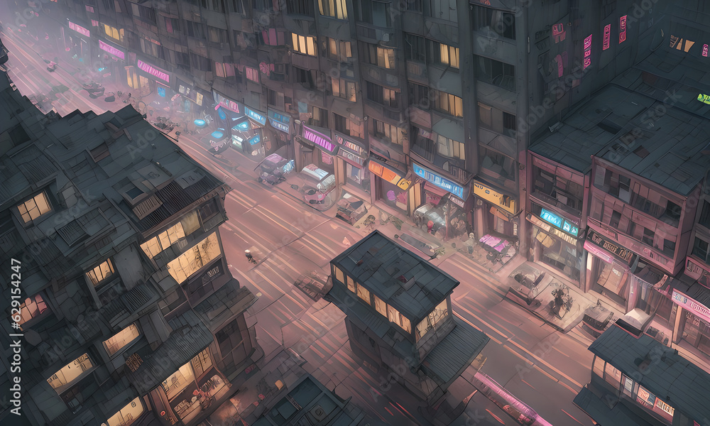 Street 2d mobile game background urban environment neon city, cyberpunk ...