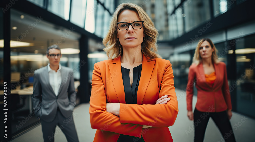 portrait of people. ฺbusiness woman and team. Angry , serious mood ...