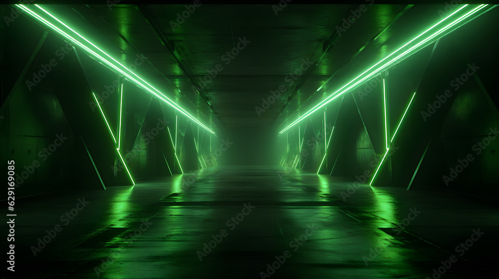 Sci Fi Futuristic Neon Laser Electric Cyber Glowing Bunker Green Lights ...