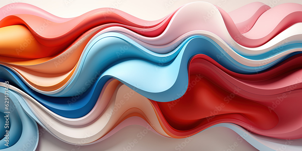 Abstract 3d shapes on horizontal wallpaper. Liquid color pattern, soft ...