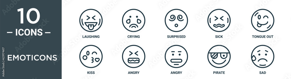 emoticons outline icon set includes thin line laughing, crying ...