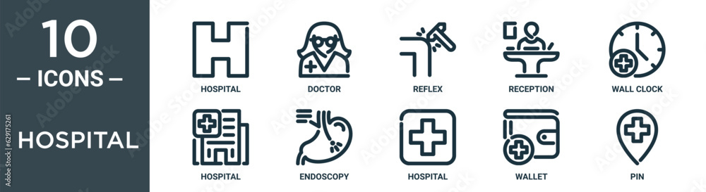 hospital outline icon set includes thin line hospital, doctor, reflex ...