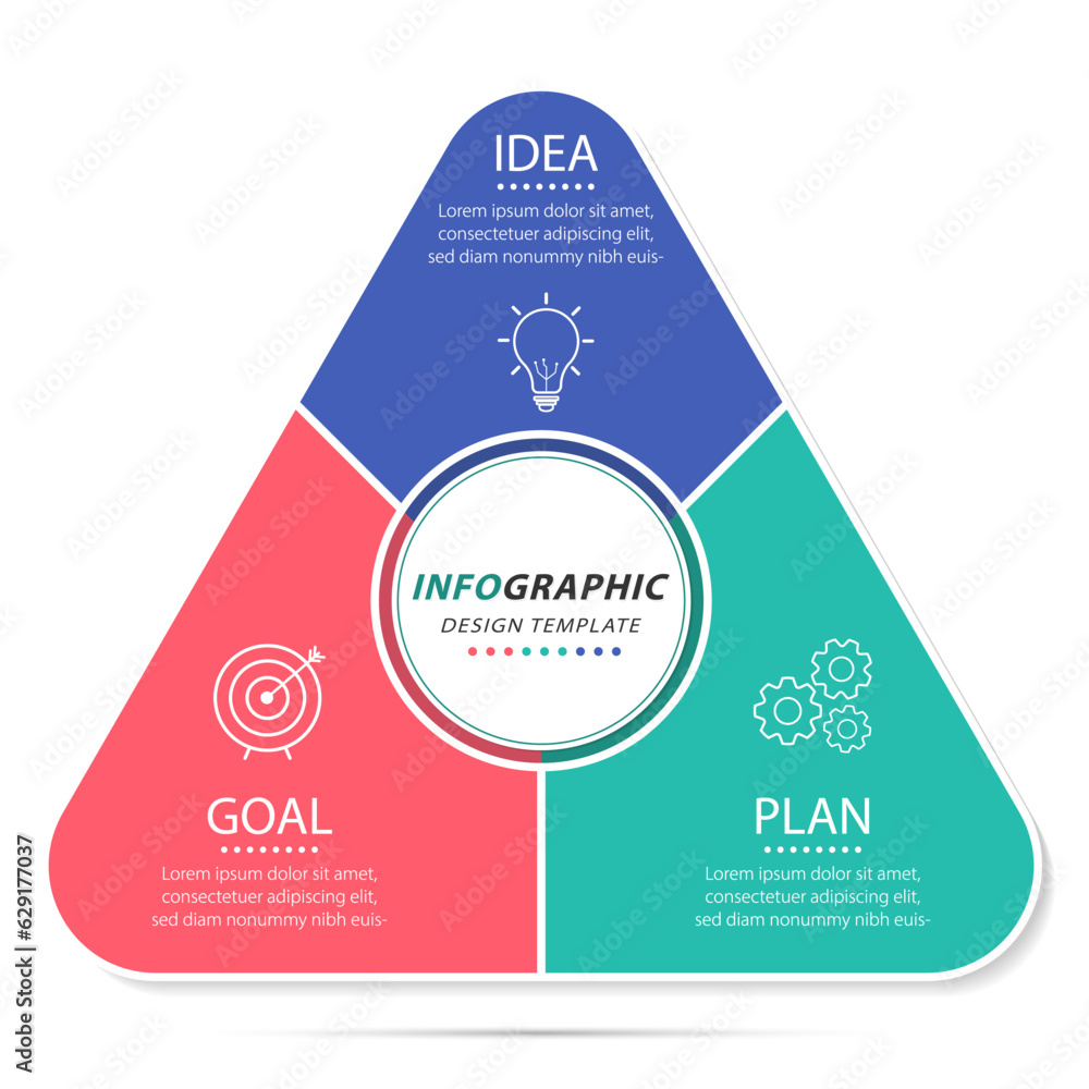 Triangle infographic template. 3 Step timeline journey, calendar Flat simple infographics design ...